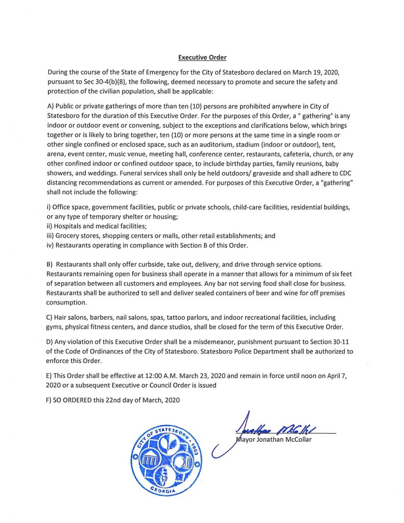 Executive Order | City of Statesboro